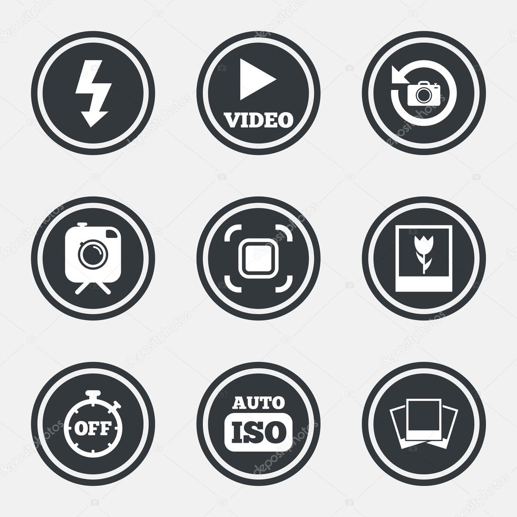 Photo, video icons. Camera, photos and frame. Stock Vector Image by ...