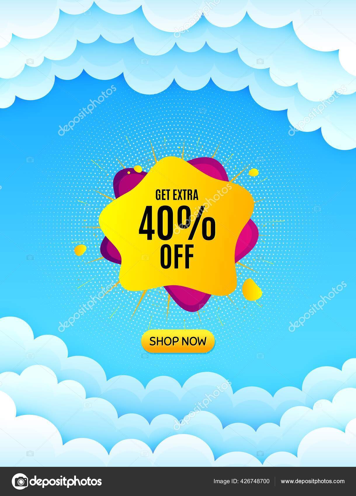 Sale Liquid Shape Sticker Cloud Sky Background Offer Message Discount ...