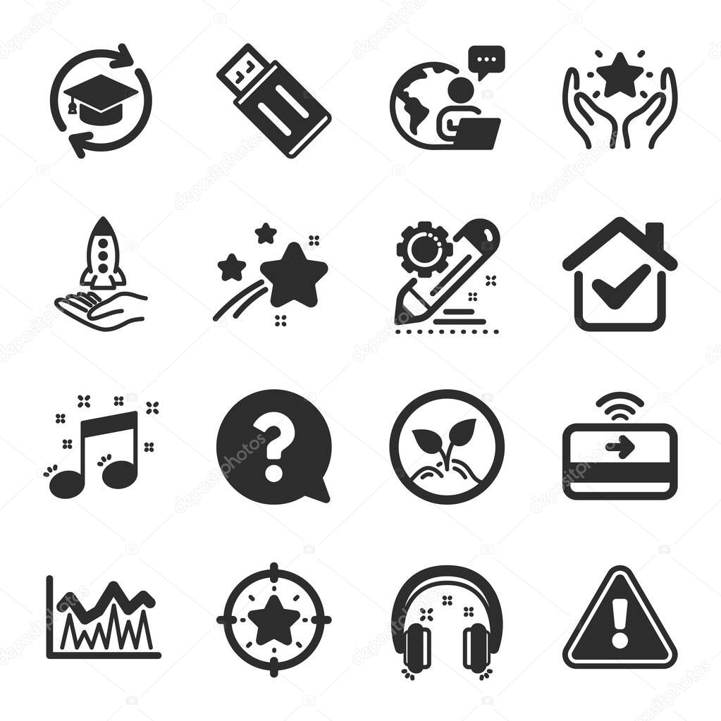 Conjunto de iconos de la educación, tales como signo de interrogación ...