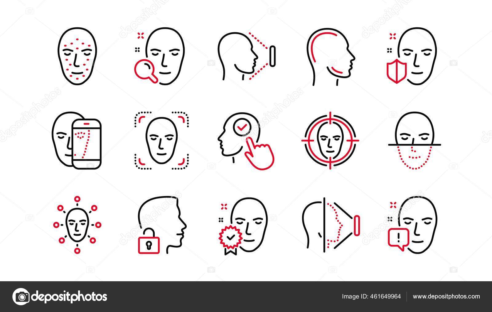Wajah Mengenali Ikon Baris Deteksi Biometrik Wajah Dan Pemindaian ...