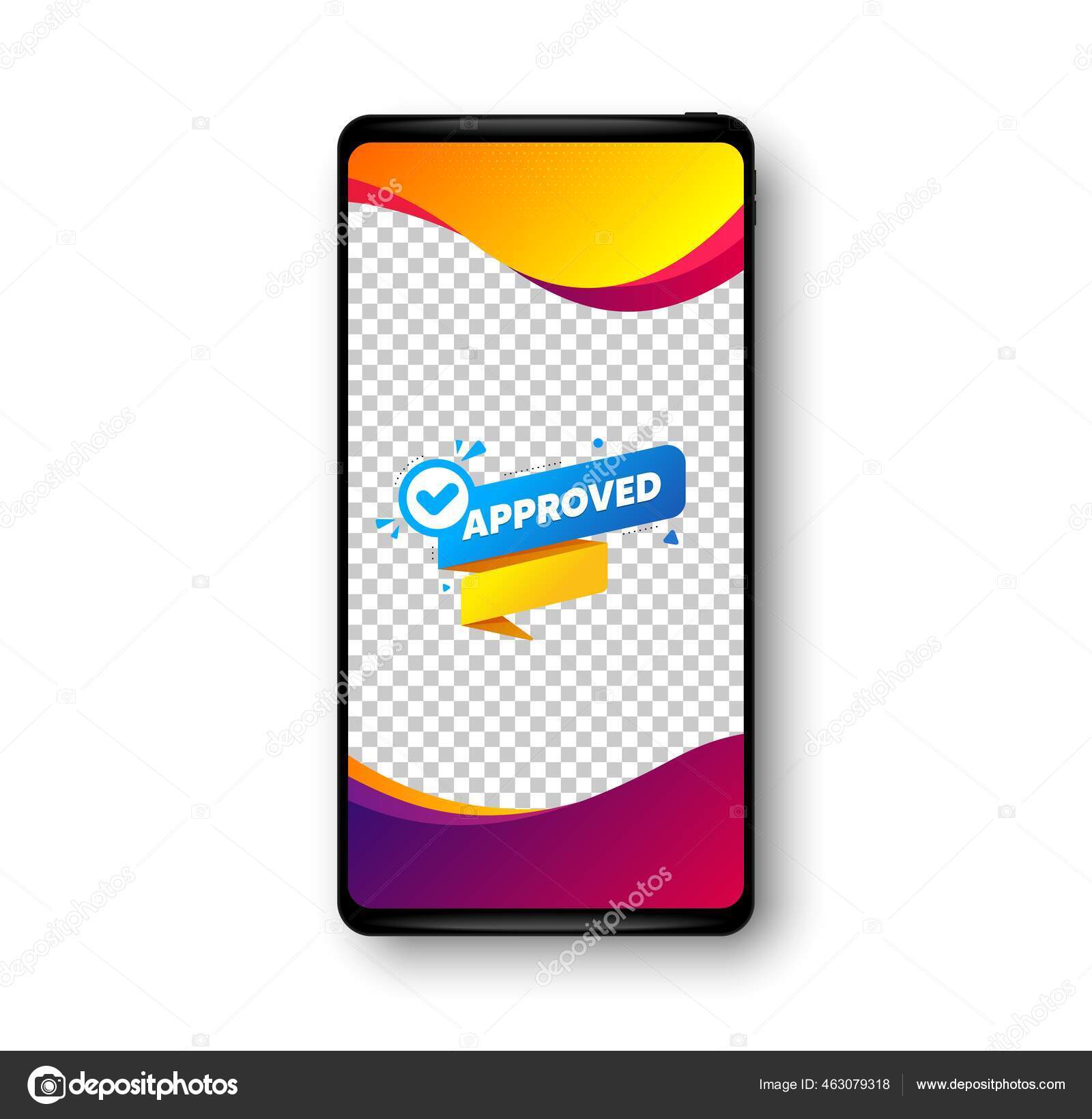 Approved Paper Banner Phone Mockup Vector Banner Permission Quality Tag ...