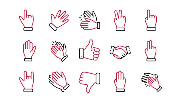 Hand Gestures Line Icons Handshake Clapping Hands Victory Horns Thumb Stock Vector by ...
