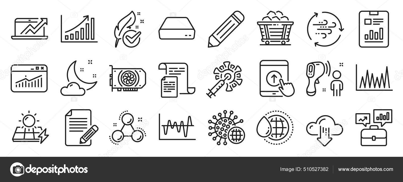 Set Science Icons Stock Analysis Night Weather Website Statistics Icons ...