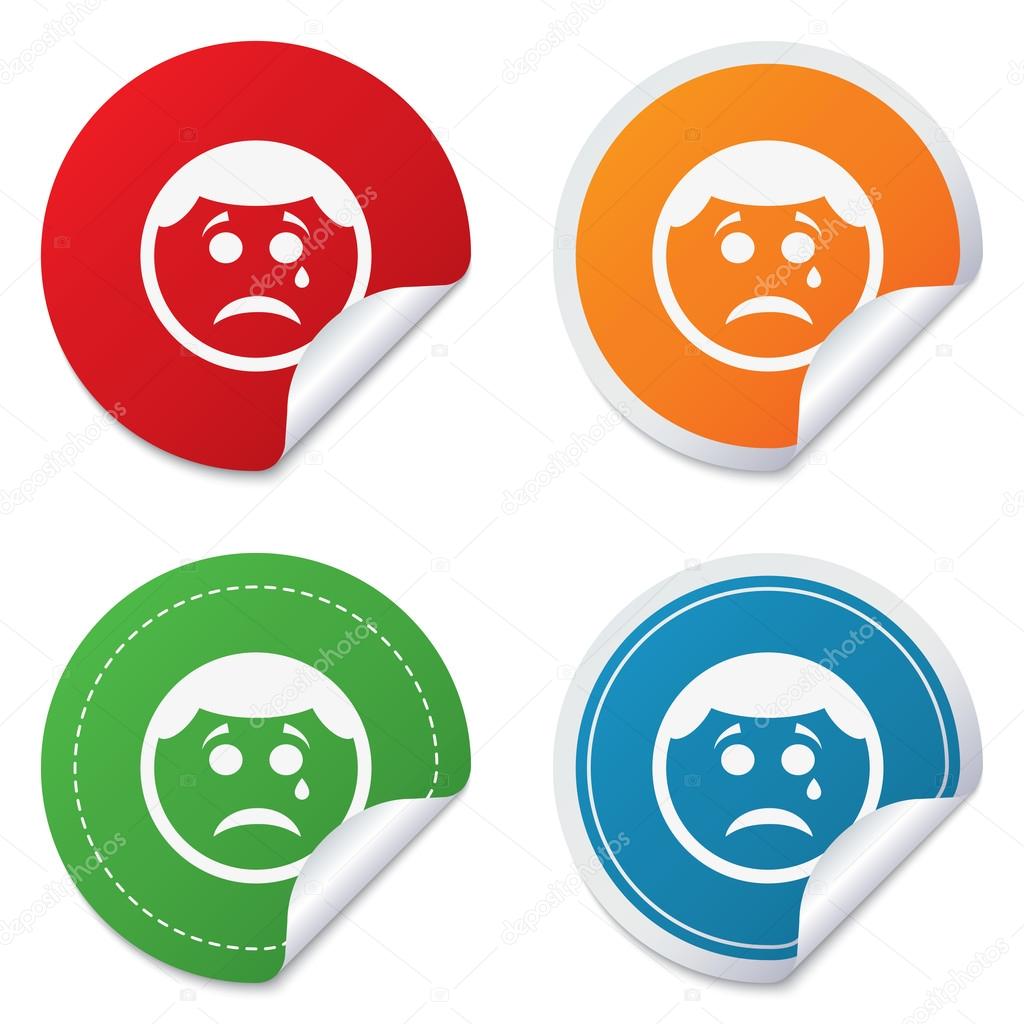 Sad face with tear sign icon. Crying symbol. Stock Vector by ...