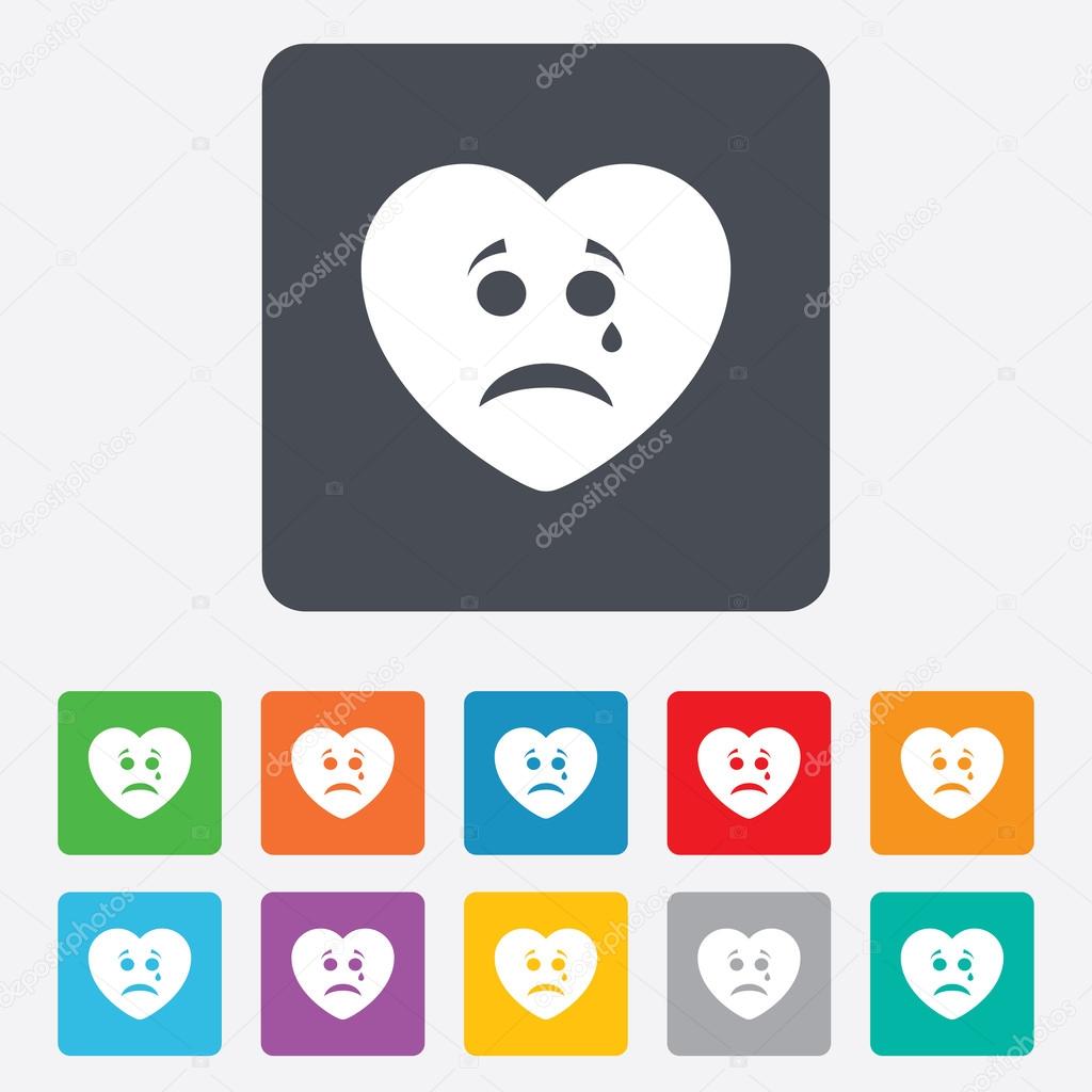 Sad heart face with tear icon. Crying symbol. Stock Vector Image by ...