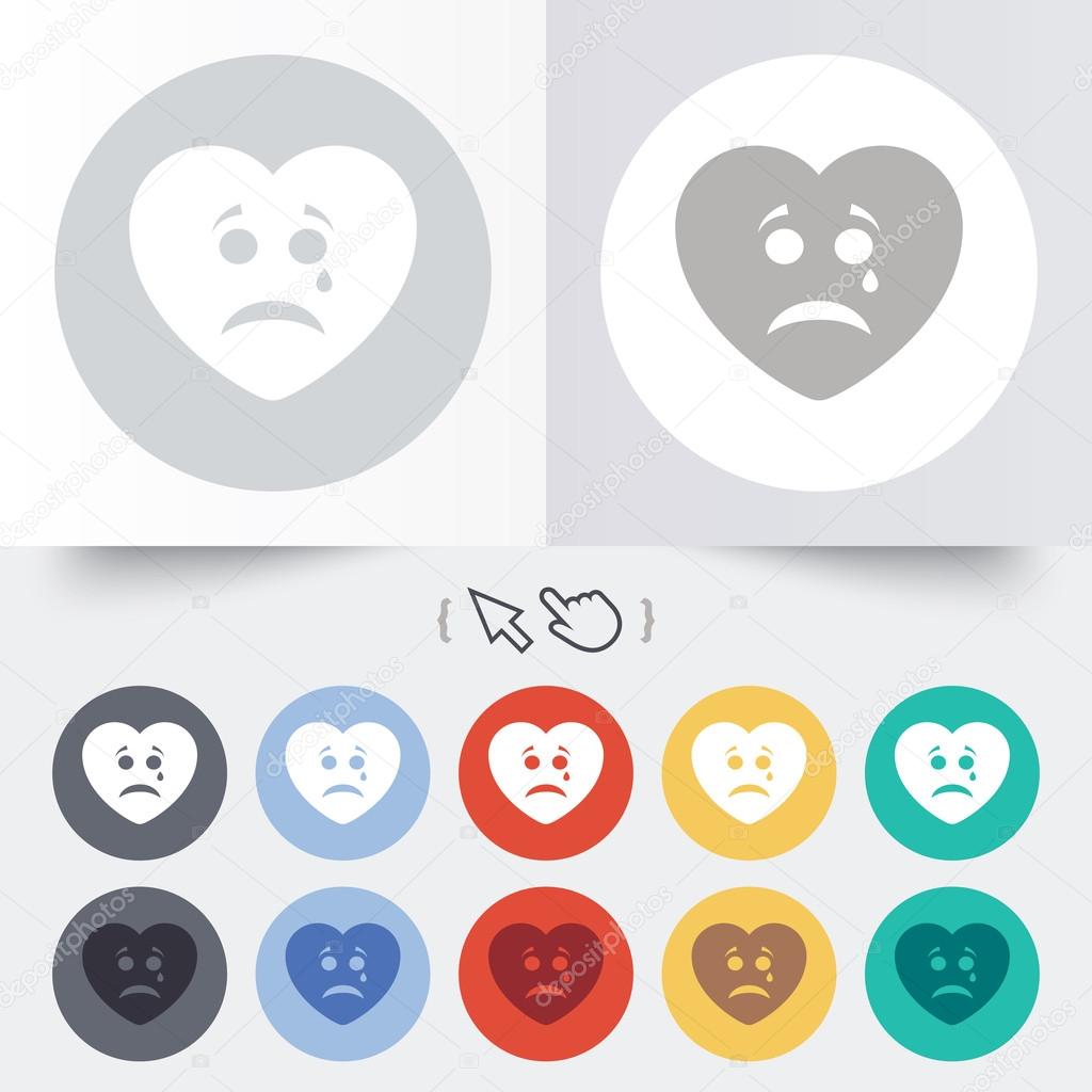Sad heart face with tear icon. Crying symbol. Stock Vector by ...