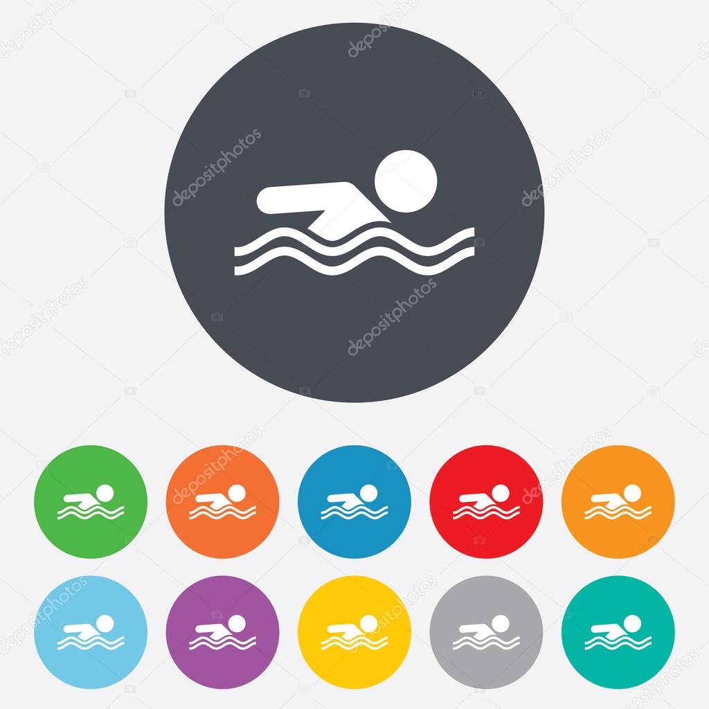Zwemmen teken pictogram. zwembad zwemmen symbool. vectorafbeelding door ...