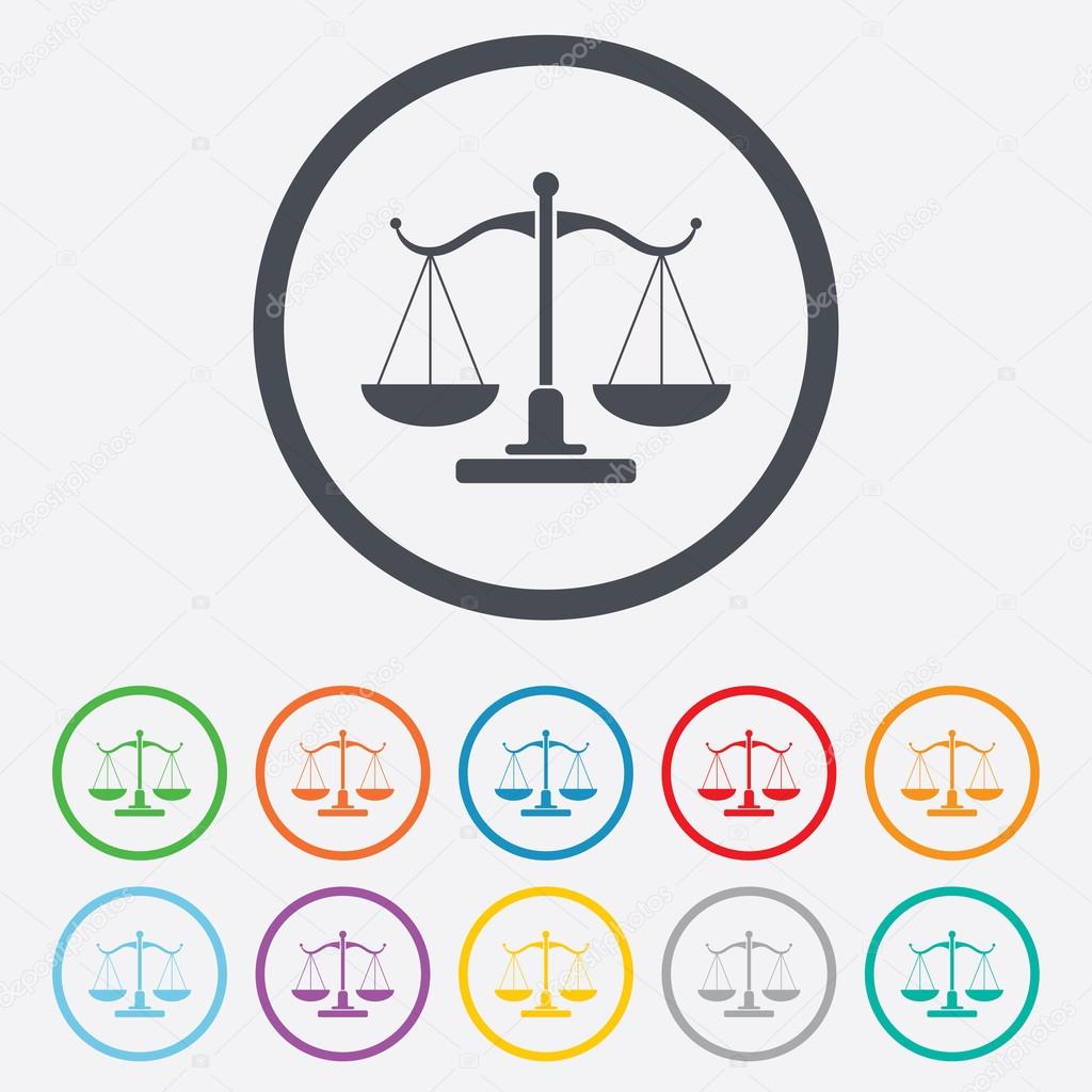 Icono de signo de Escalas de Justicia. Símbolo del tribunal 2023