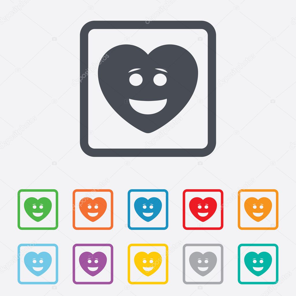 Smile heart face icon. Smiley symbol. Stock Vector Image by ©Blankstock ...