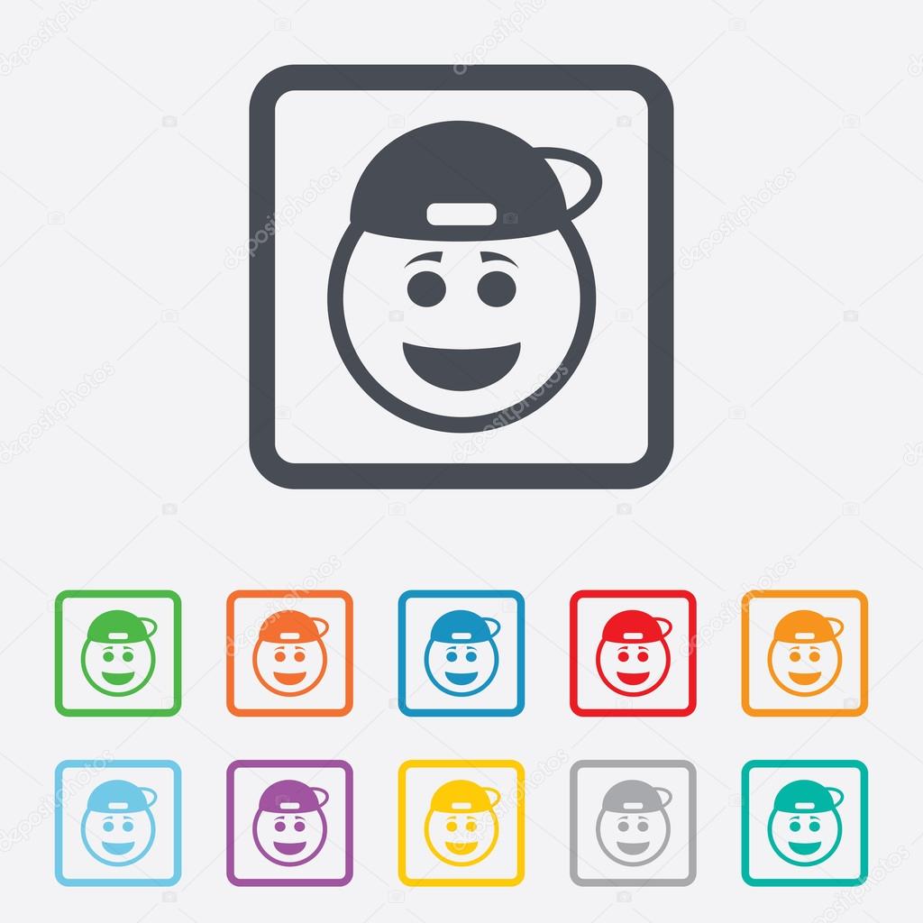 Sonrisa rapero icono de la cara. Símbolo sonriente. 2023