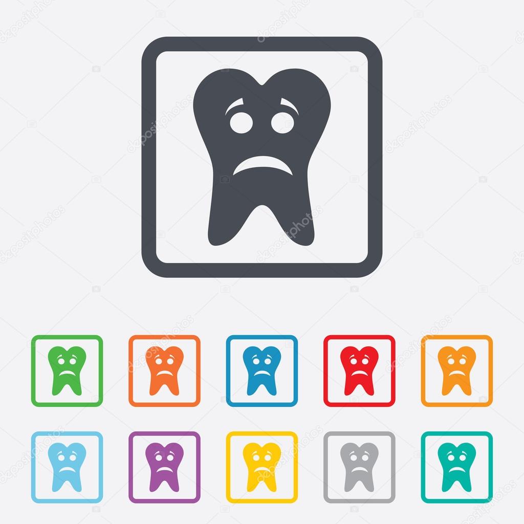 Tooth sad face sign icon. Aching tooth symbol. Stock Vector by ...
