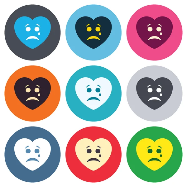 Sad heart face with tear icon. Crying symbol. Stock Vector by ...