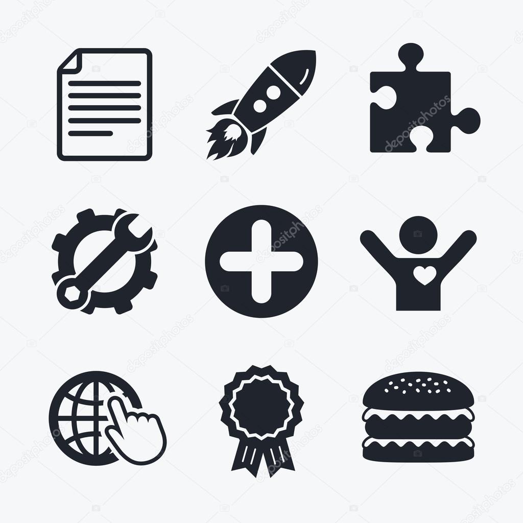 Plus circle and puzzle signs. Stock Vector by ©Blankstock 91654386