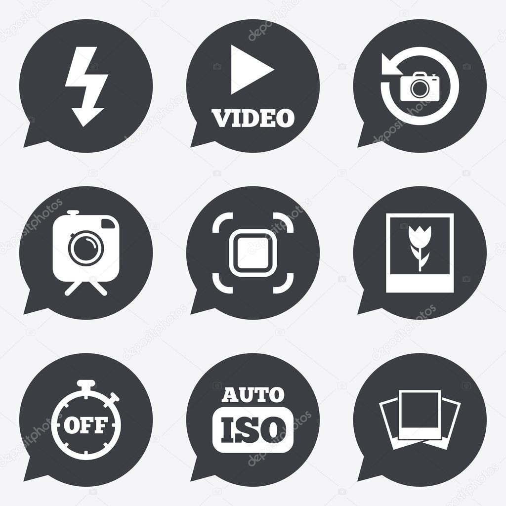 Photo, video icons. Camera, photos and frame. Stock Vector by ...