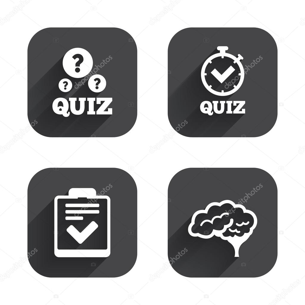 Quiz icons. Checklist and human brain symbols. Stock Vector by ...