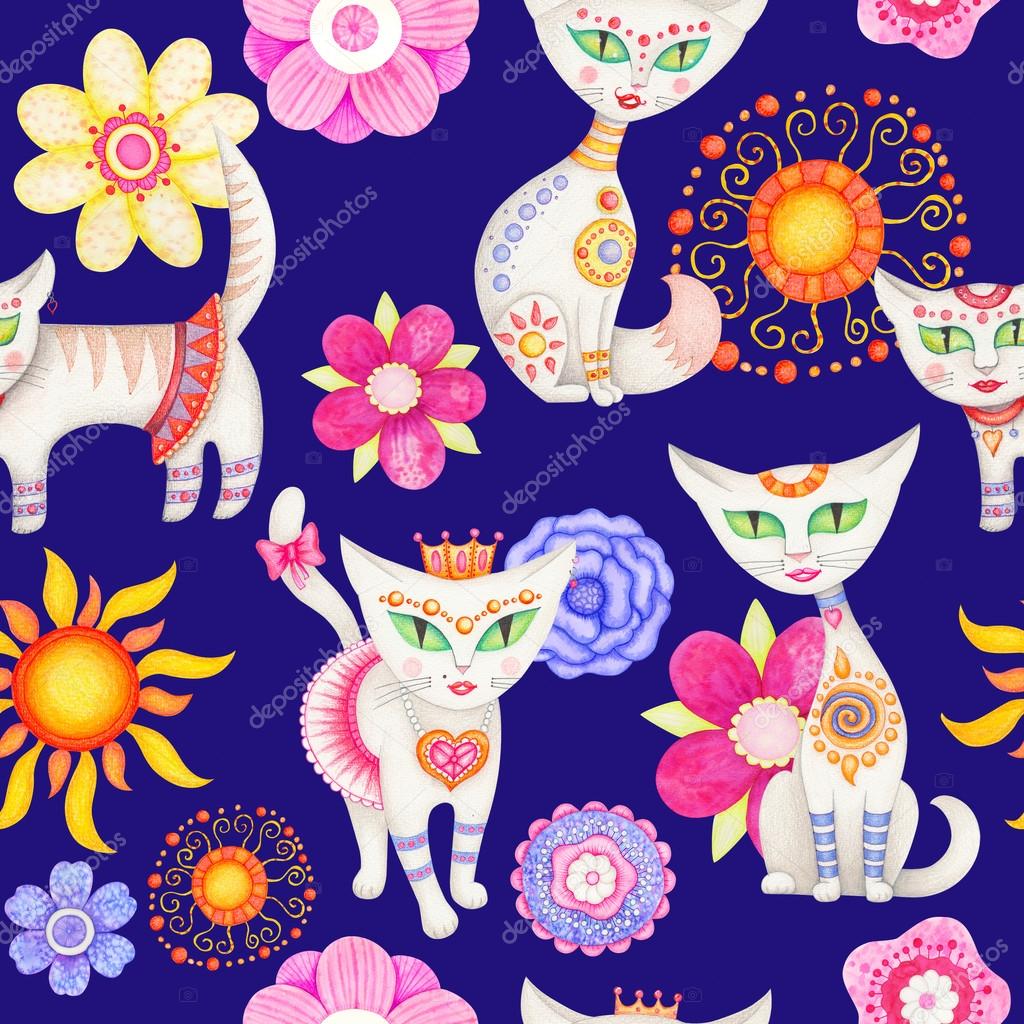 Pattern with cute cartoon cats — Stock Photo © Erikonina #108801452