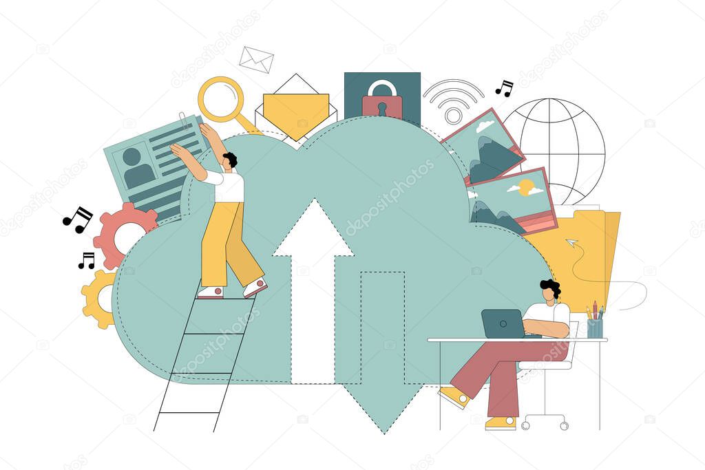 Vector. Almacenamiento en nube. Un lugar virtual para almacenar tus ...