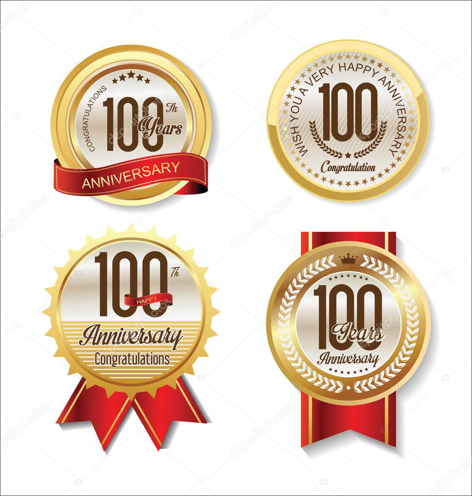 Aniversario Colección de etiquetas de oro vintage retro 100 años Vector ...
