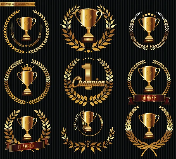 Trophy awards golden badges and labels collection Stock Vector Image by ...