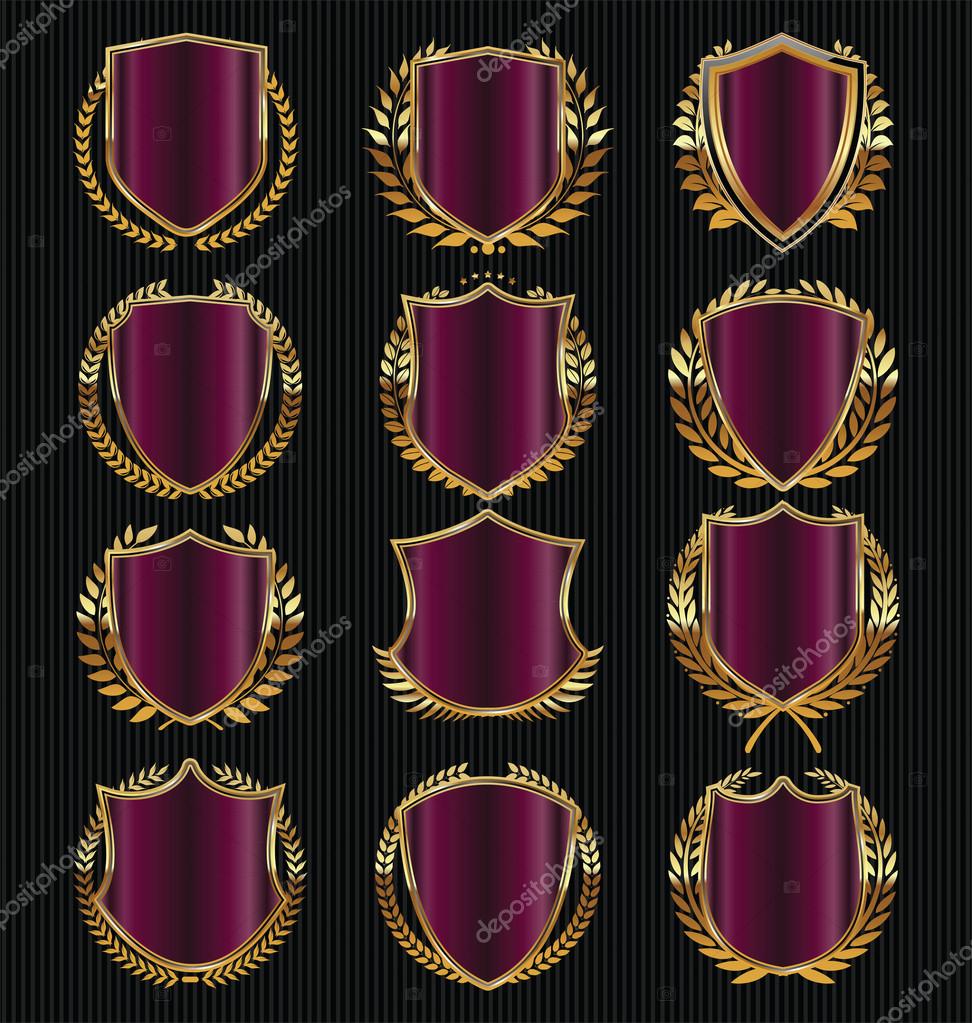 Colección de coronas y escudos de laurel dorado vintage retro Vector de stock #122641054 de ...
