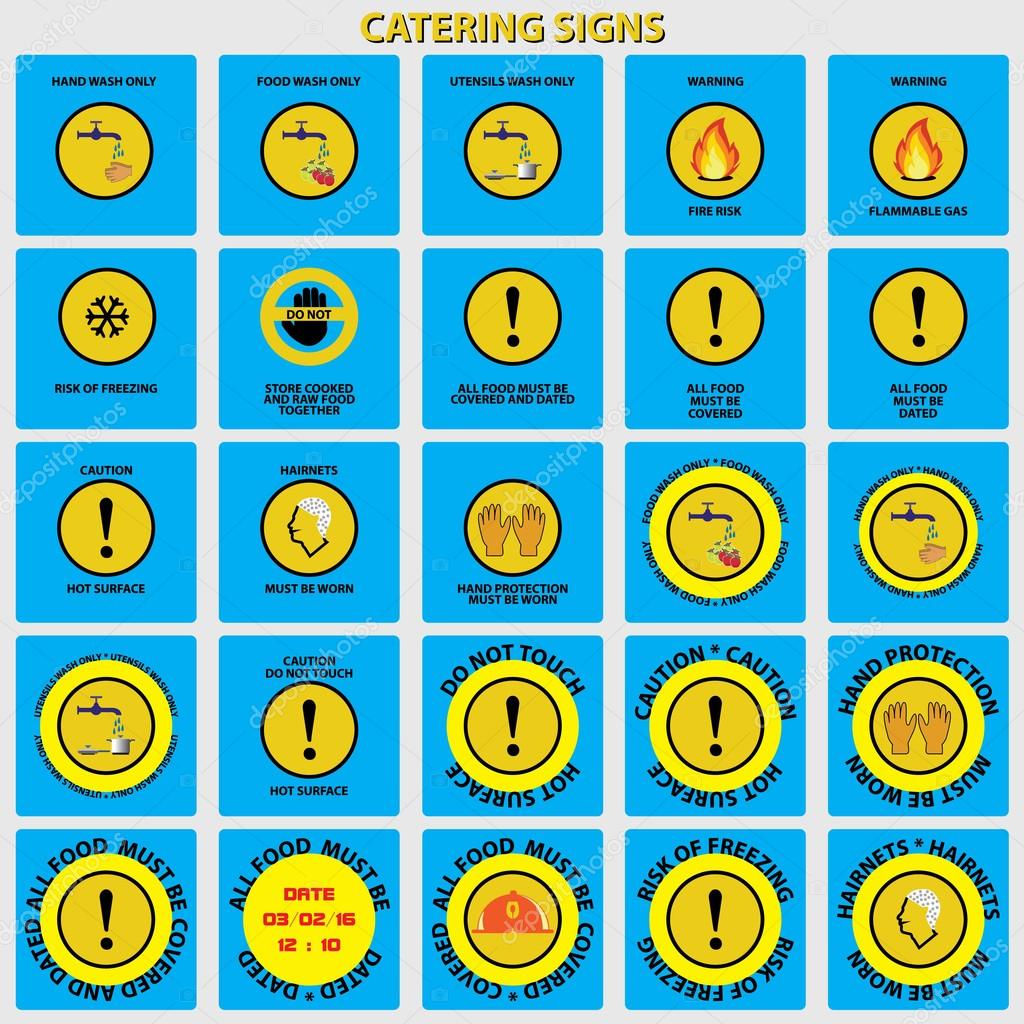 Set of mandatory catering signs (food, safety, warning, symbol, fire ...