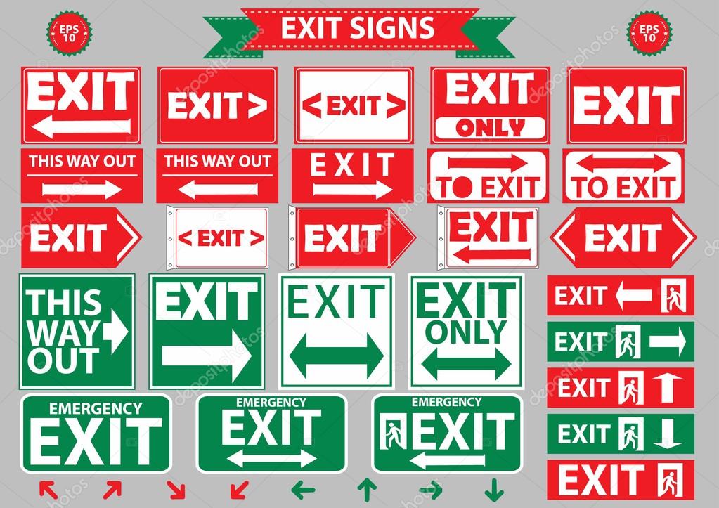 Set of emergency exit signs. flat vector illustration Stock Vector ...