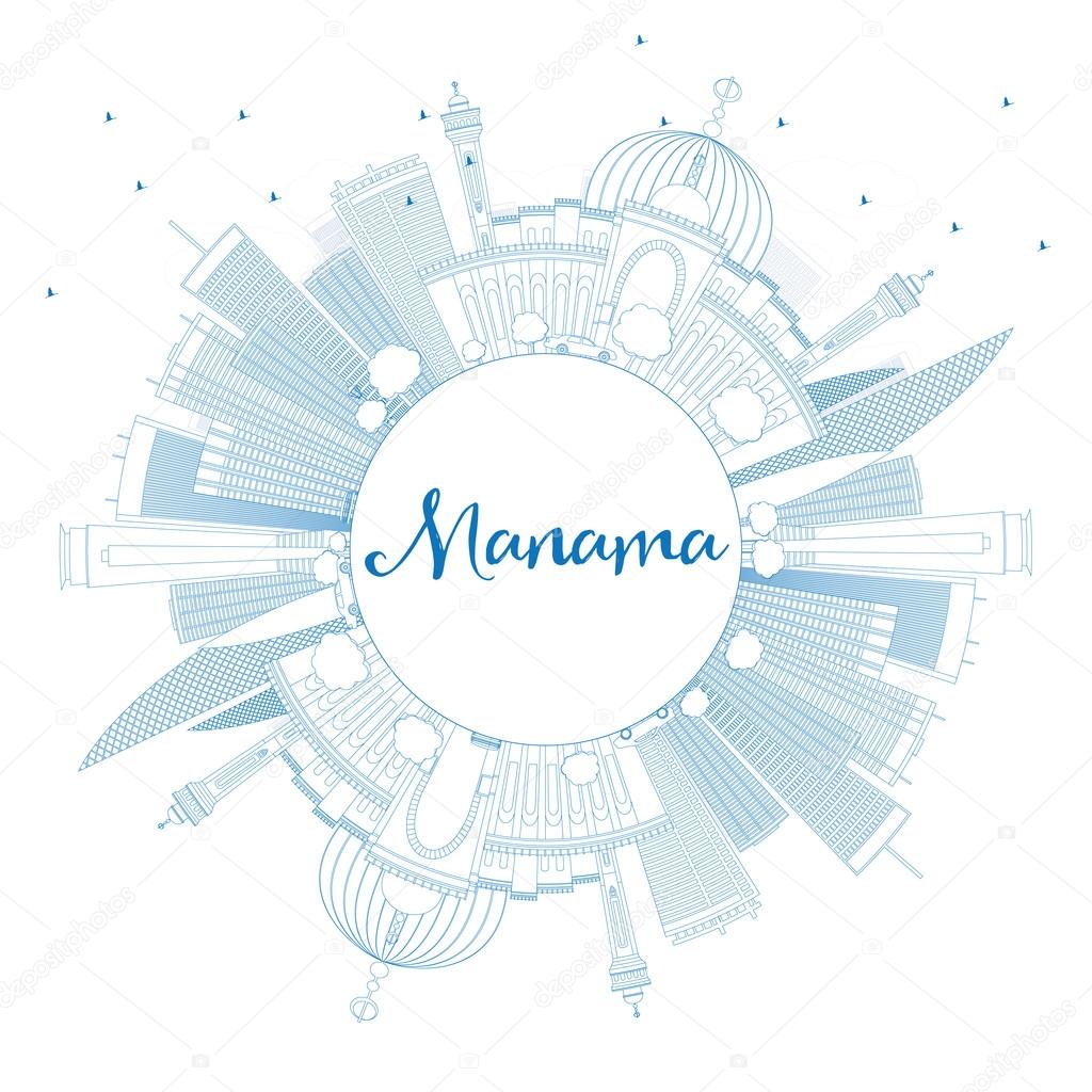 Outline Manama Skyline with Blue Buildings and Copy Space. Stock Vector ...