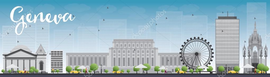 Geneva skyline with gray landmarks and blue sky. Stock Vector Image by ...