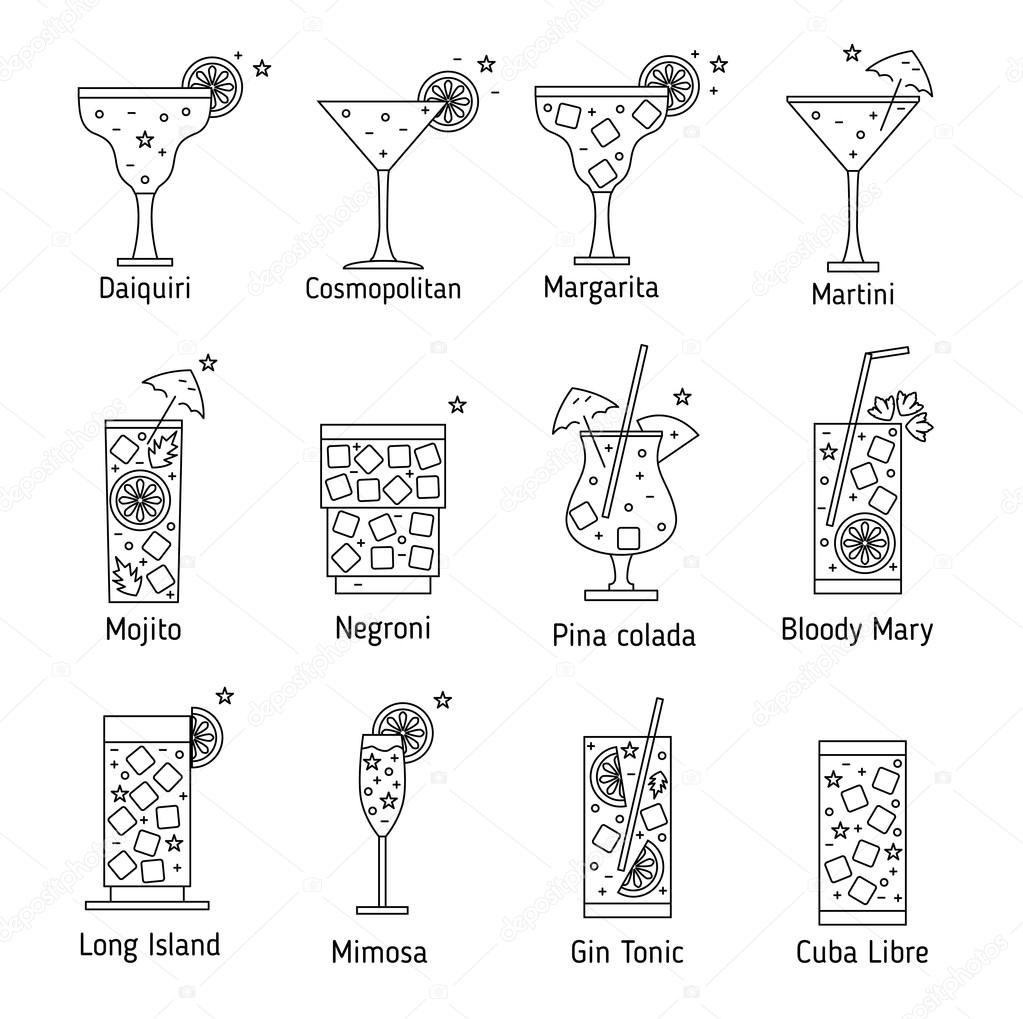 Set of outline various kinds of cocktails. Stock Vector by ©booblgum ...