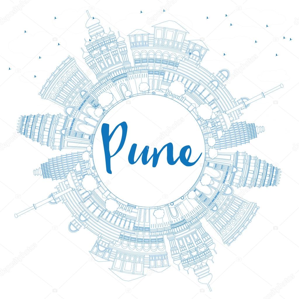 Outline Pune Skyline with Blue Buildings and Copy Space. Stock Vector ...