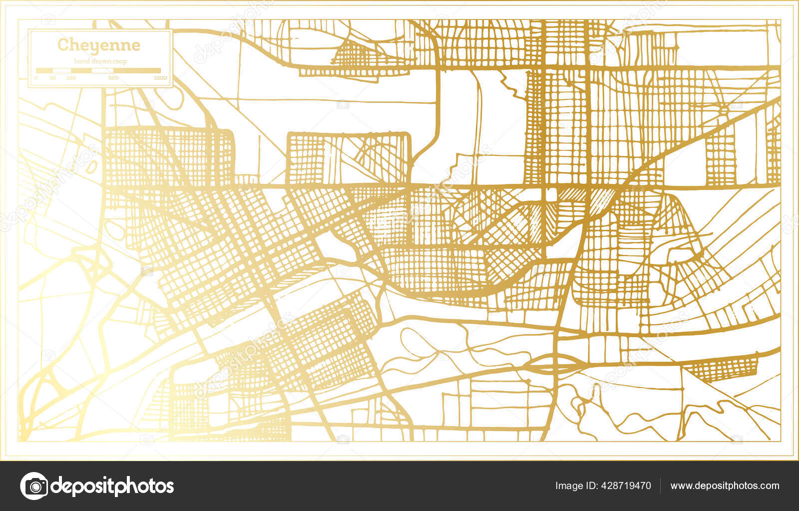 Cheyenne Usa City Map Estilo Retro Cor Dourada Mapa Contorno Vetor de ...