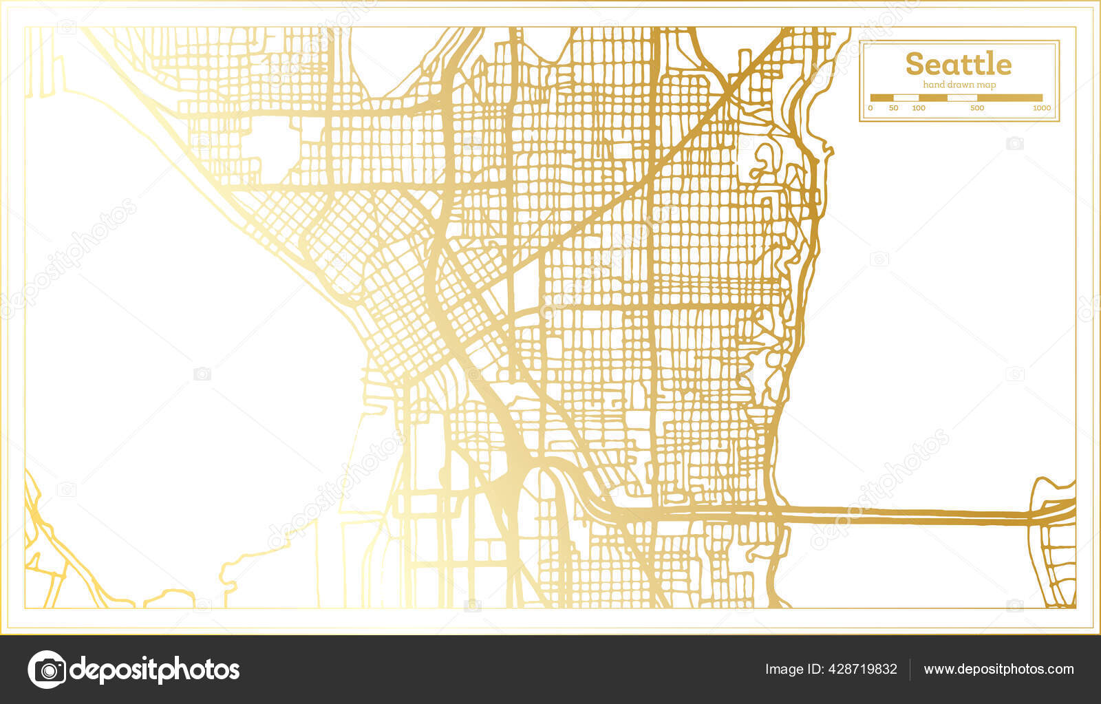 Seattle Usa Mapa Ciudad Estilo Retro Color Dorado Mapa Del Vector de ...