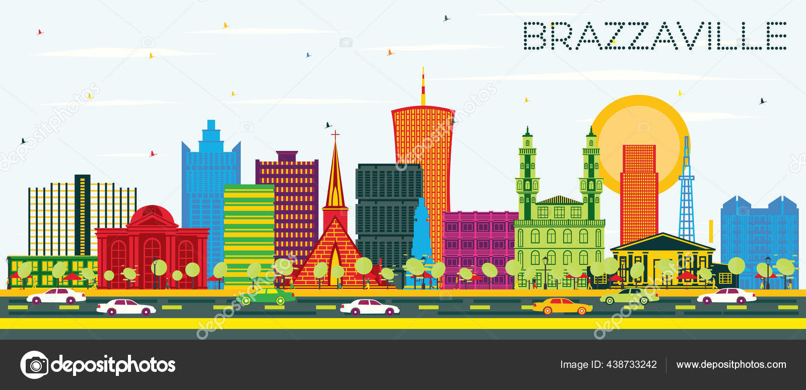 Brazzaville Republic Congo City Skyline Color Buildings Blue Sky Vector ...