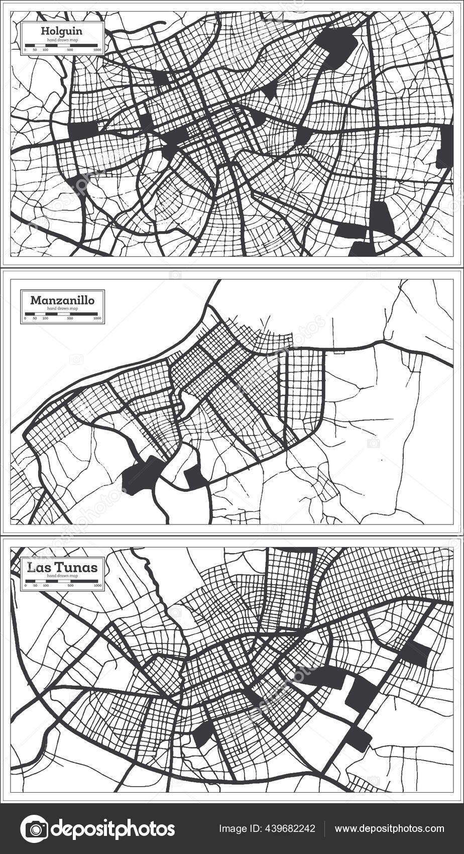 Manzanillo Las Tunas Holguin Cuba City Map Set Black White Stock ...