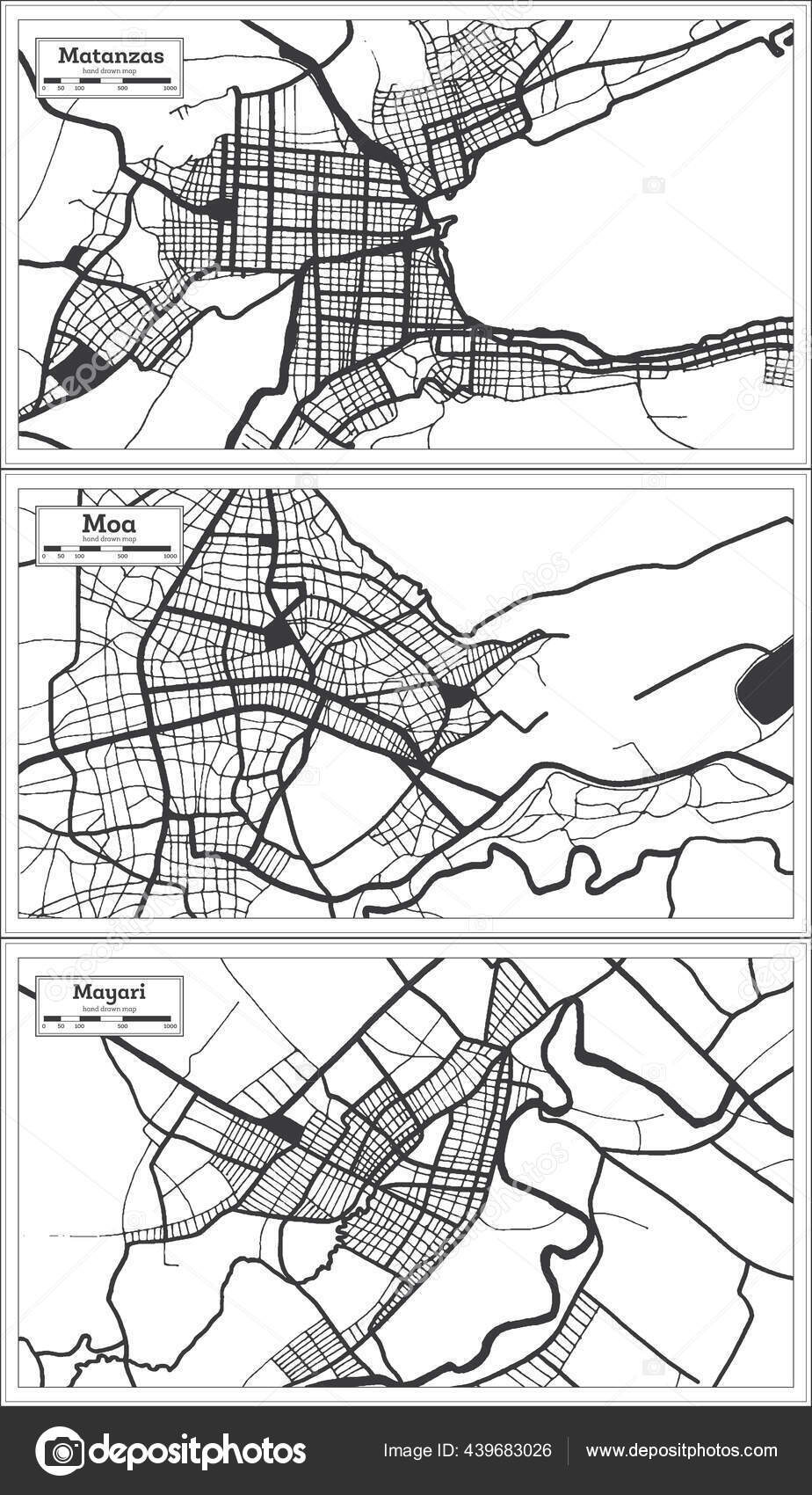 Moa Mayari Matanzas Cuba City Map Set Black White Color Stock ...