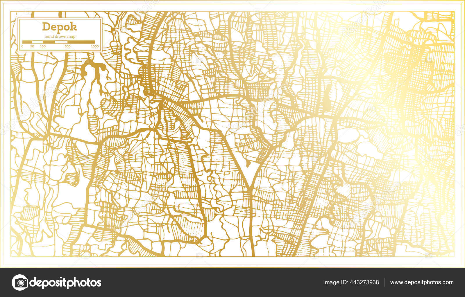 Depok Indonesia Mapa Ciudad Estilo Retro Color Dorado Mapa Del Vector ...