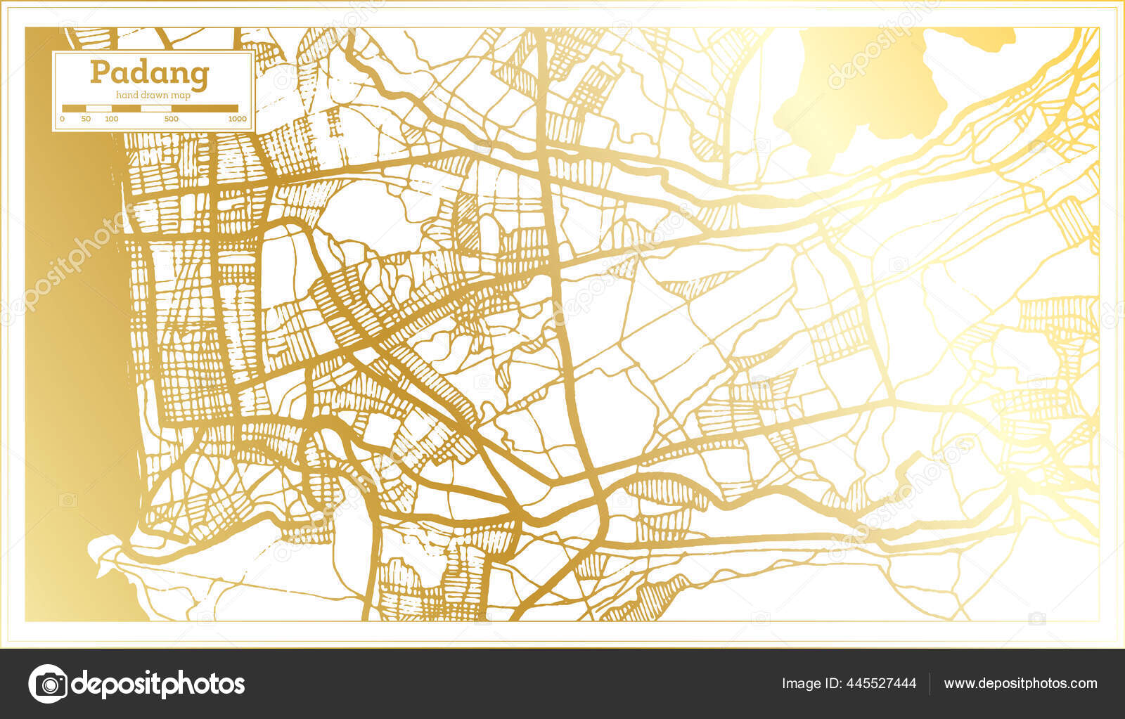 Peta Kota Padang Indonesia Dalam Gaya Retro Dalam Warna Emas Vektor ...