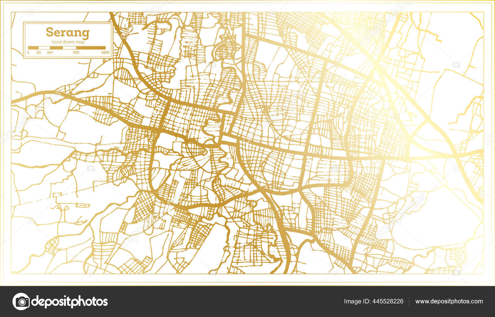Serang Indonesia City Map Estilo Retro Cor Dourada Mapa Contorno Vetor ...