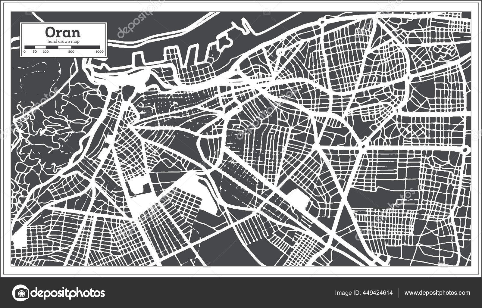 Mapa Ciudad Orán Argelia Blanco Negro Estilo Retro Mapa Del Vector de ...