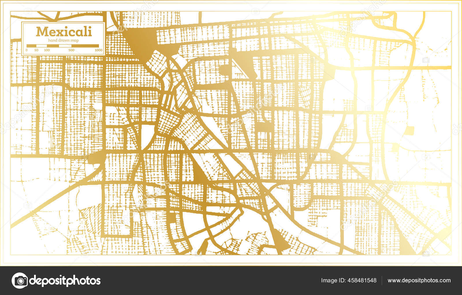 Mexicali Mexico City Map Retro Style Golden Color Obrysová Mapa Stock ...