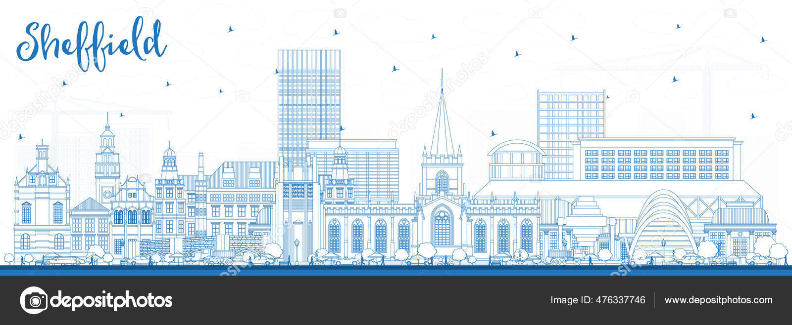 Outline Sheffield City Skyline Blue Buildings Vector Illustration ...