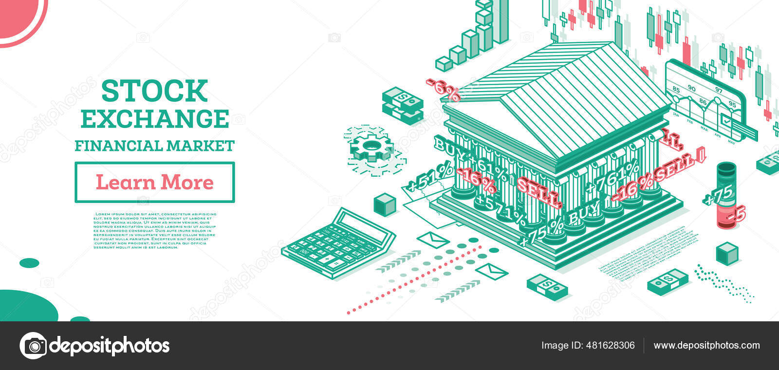 Isometric Stock Exchange Building Outline Bank Vector Illustration ...