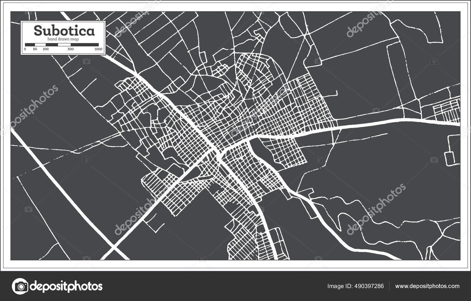Subotica Serbia City Map Black White Color Retro Style Outline Stock ...