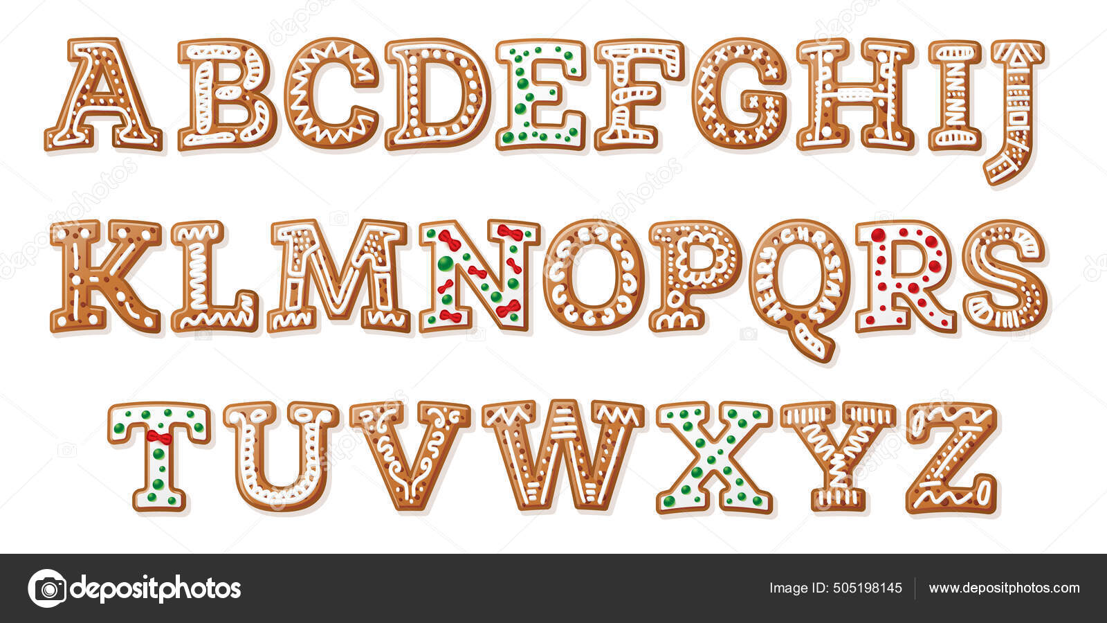 Gingerbread Alphabet Isolated White English Letters Vector Illustration ...