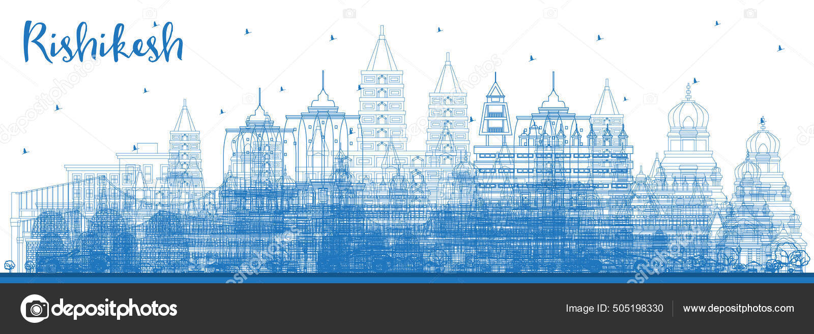 Outline Rishikesh India City Skyline Blue Buildings Vector Illustration ...