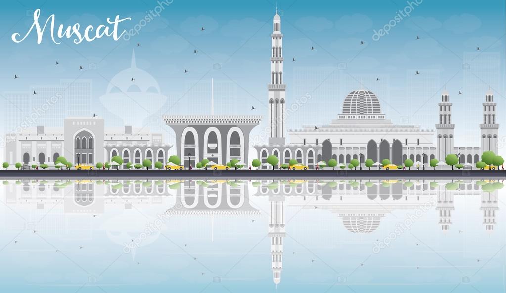 Muscat Skyline with Gray Buildings, Blue Sky and Reflections. Stock ...