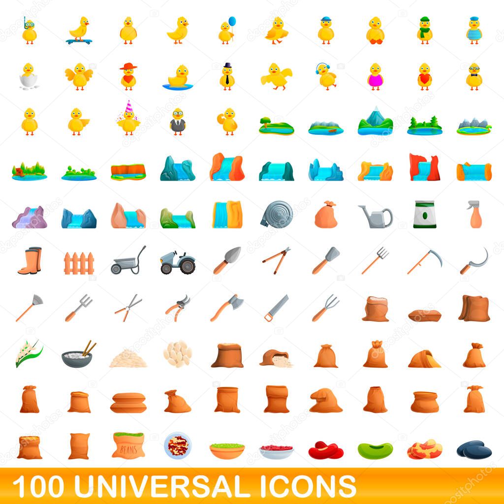 100 iconos universales, estilo de dibujos animados 2022