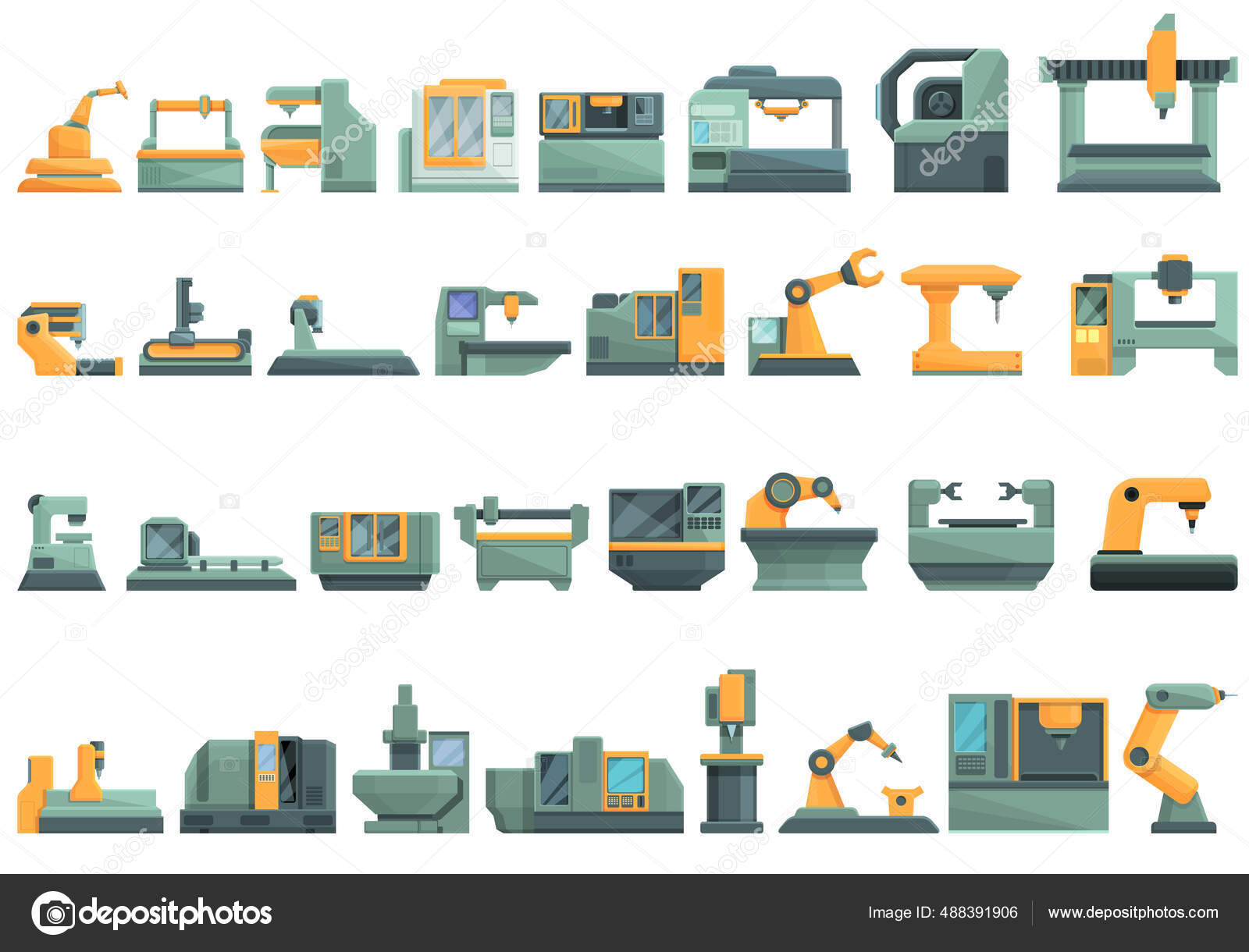 Cnc machine icons set cartoon vector. Mill controller Stock Vector by ...