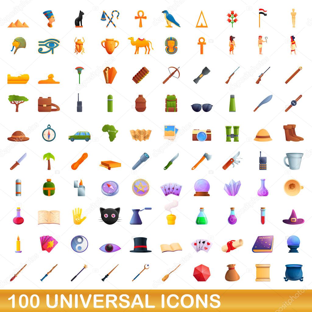 100 iconos universales, estilo de dibujos animados 2022