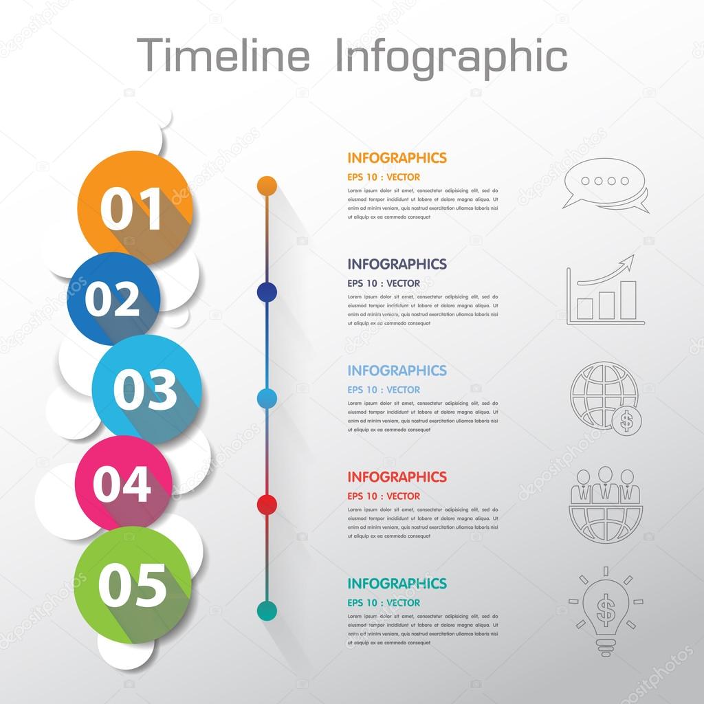 Long Shadow Design clean number timeline template/graphic or web Stock ...